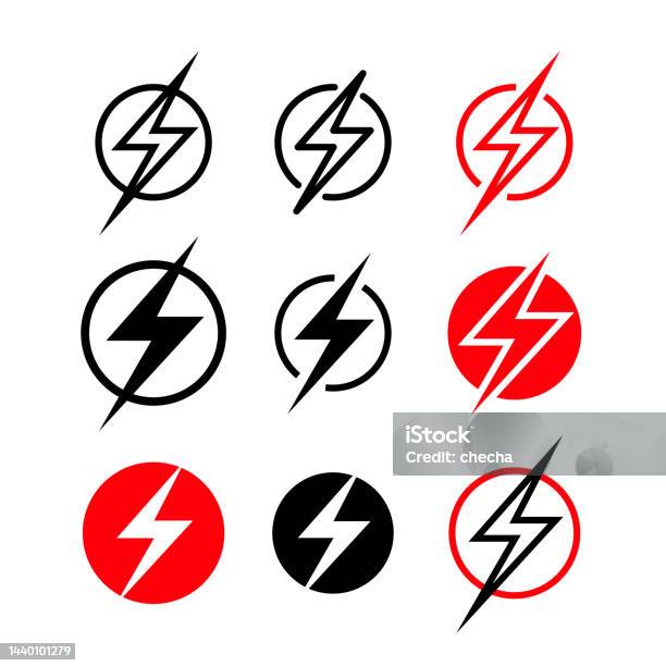 Collection Dicônes De Foudre Dans Un Cercle Symbole De Lélectricité Et