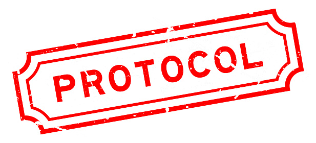 Grunge Mot De Protocole Rouge Tampon De Sceau En Caoutchouc Sur Fond