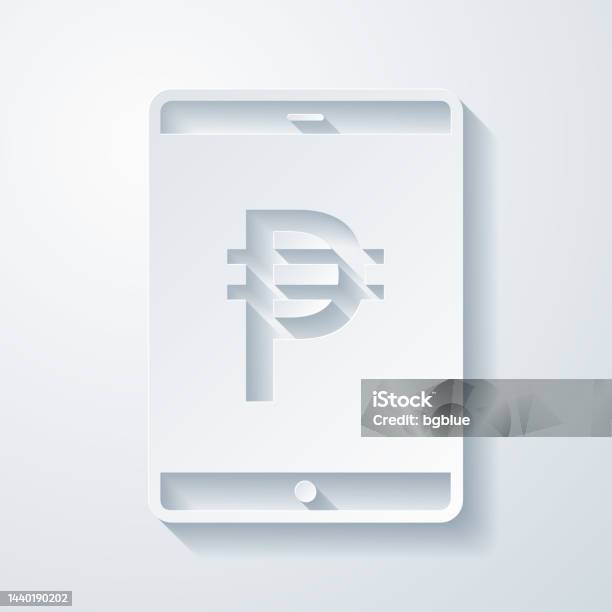 Tablet Pc Avec Signe Peso Icône Avec Effet De Découpage De Papier Sur