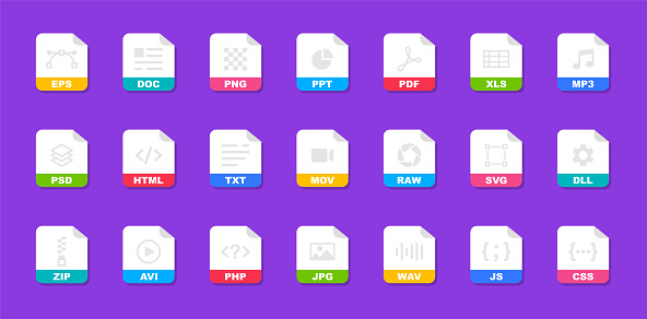 Ikon Jenis File Format File Dalam Desain Datar Ekstensi File Dan