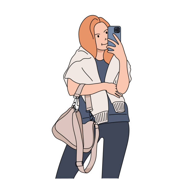 110 Woman Taking Mirror Selfie Stock Illustrations Royalty Free