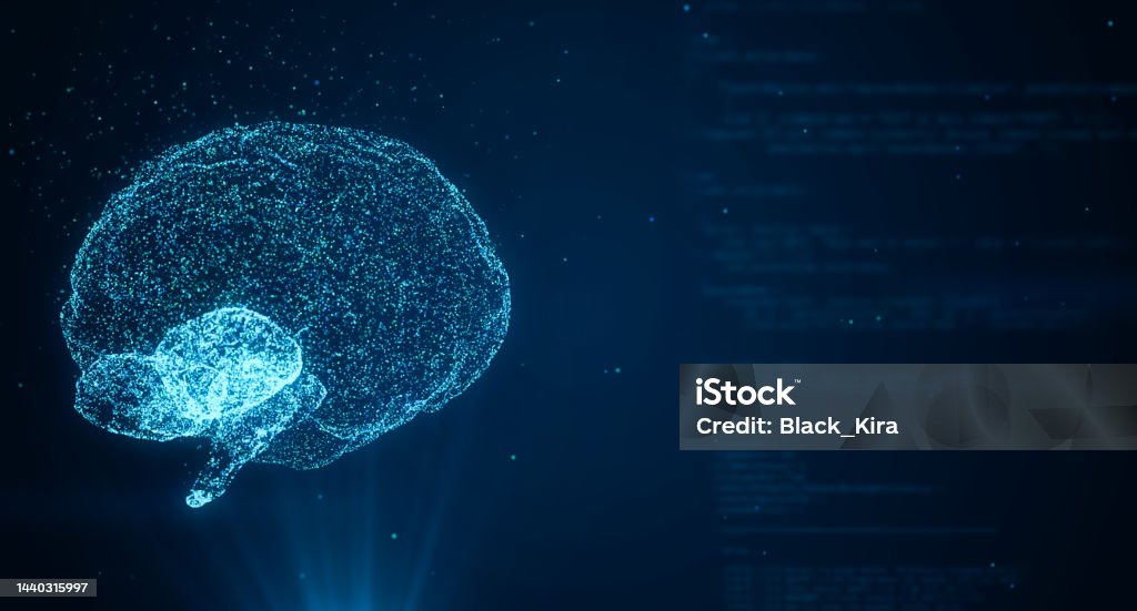Human Brain Digital Particle With Analysis Computation Data Code Neural