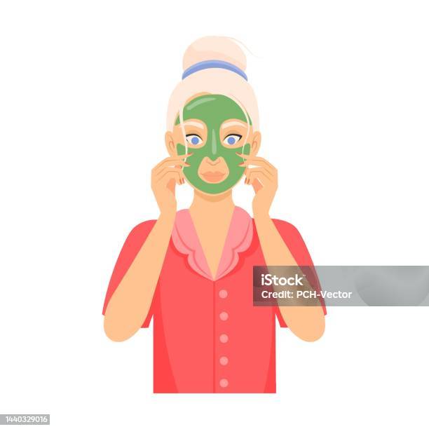 Cartoon Girl Met Un Masque Cosmétique En Faisant Lillustration