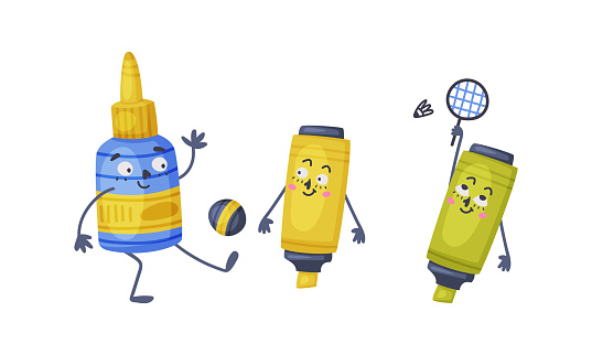 Ilustración De Conjunto De Divertidos Personajes De Útiles Escolares