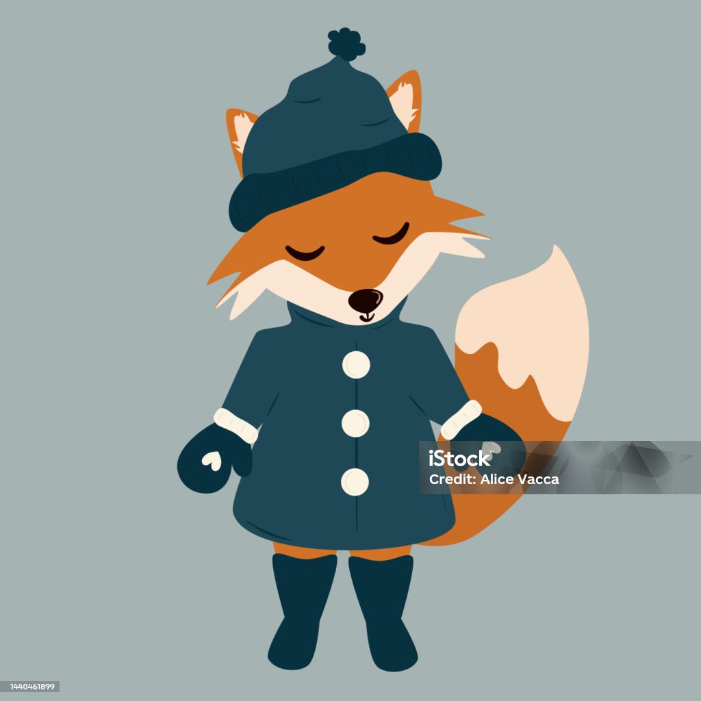 Cute Cartoon Character Fox With Winter Outfit Funny Vector Illustration Stock Illustration