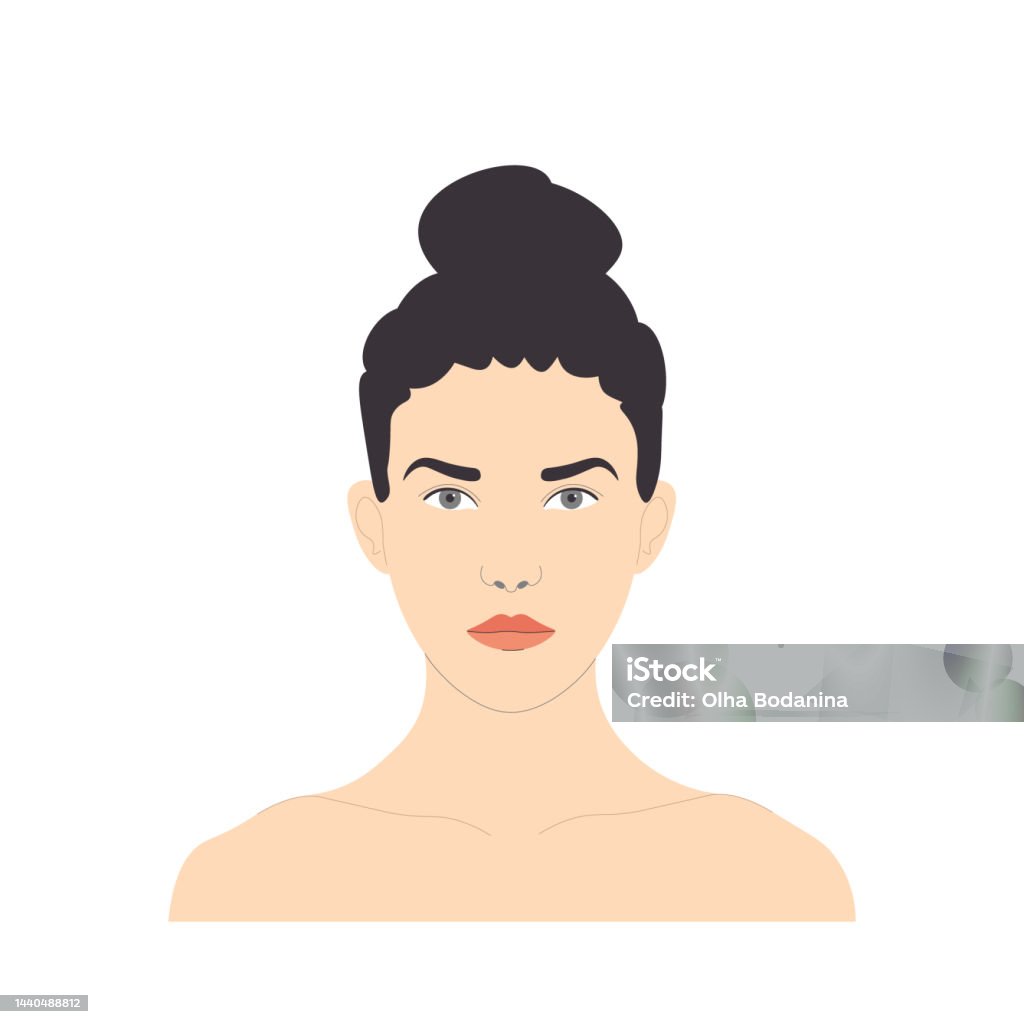 Perawatan Wajah Kosmetik Wanita Dengan Rambut Diikat Dengan Mata Abuabu Dan Bibir Merah Memiliki