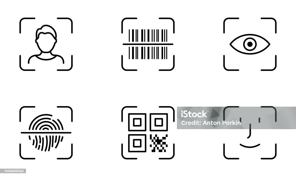 Identifikasi Biometrik Dengan Sidik Jari Pengenalan Mata Set Ikon Garis