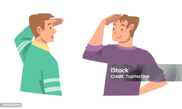 Looking Into Future Man Character With Hand On Forehead Vector Set ... Looking Into Future Man Character With Hand On Forehead Vector Set ...