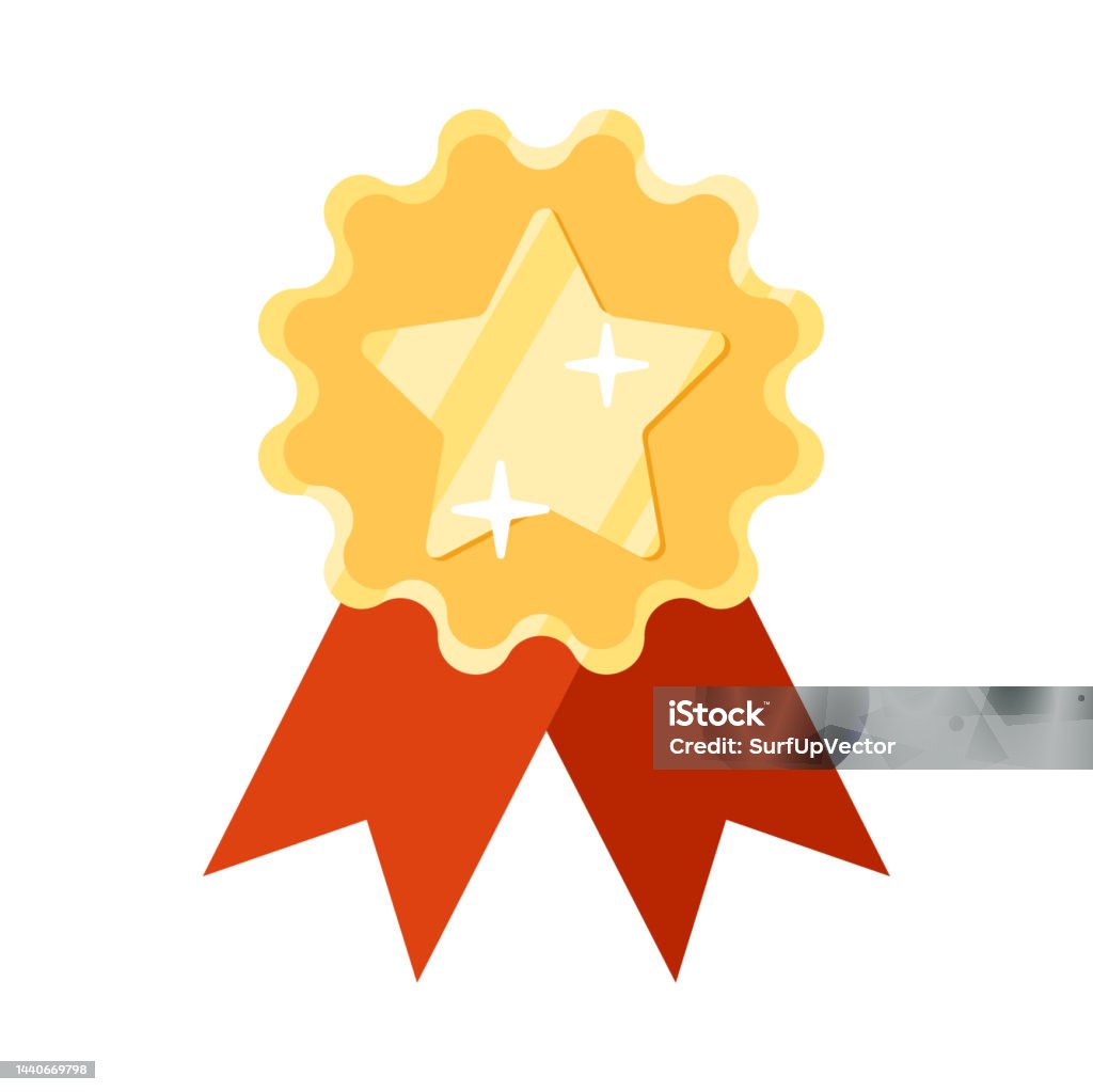 Épinglette De Médaille Dor Avec Étoile Et Illustration De Ruban Rouge