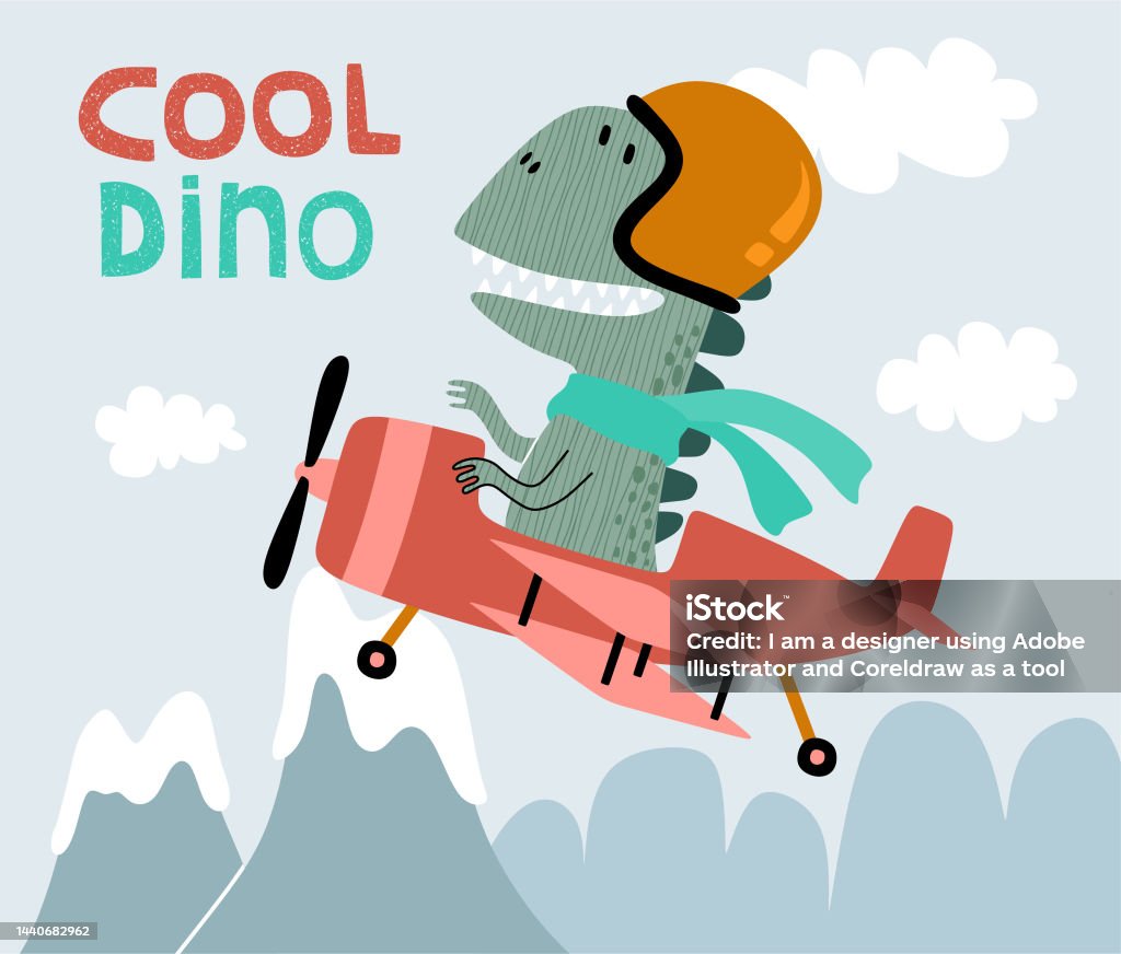Dinosaure Mignon Dans Un Avion Illustration Vectorielle De Bande