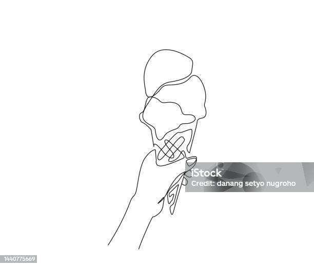 Gambar Garis Terus Menerus Dari Tangan Memegang Kerucut Es Krim Seni