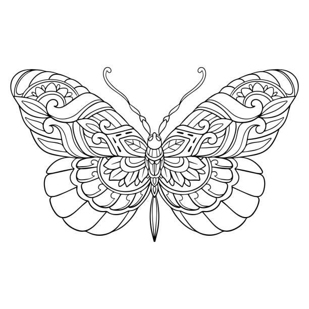 80 Butterfly Abstract Mandala Zentangle Illustrations Royalty Free
