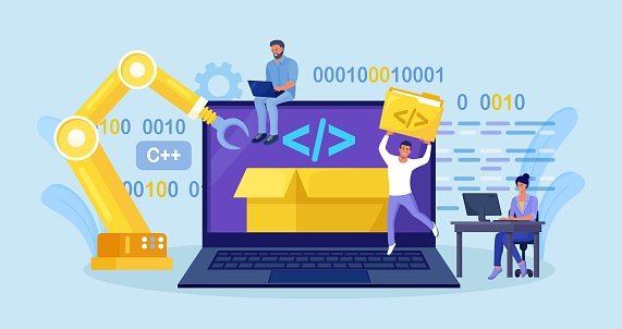 Developers Creating Software Script At Computer With Open Robotic Soft Open Automation