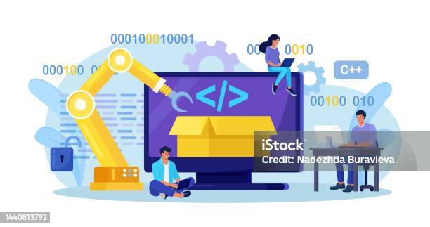 Developers Creating Software Script At Computer With Open Robotic Soft Open Automation