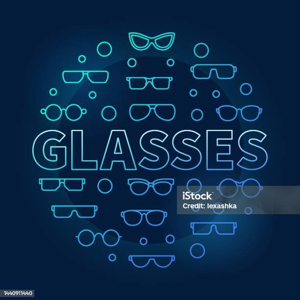 Glasses Round Blue Illustration Vector Circular Outline Symbol Stock