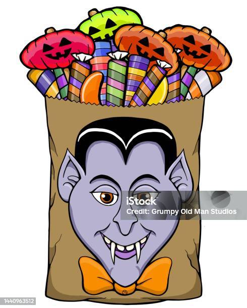 Vampire Face On A Full Bag Of Candy Stock Illustration Download Image