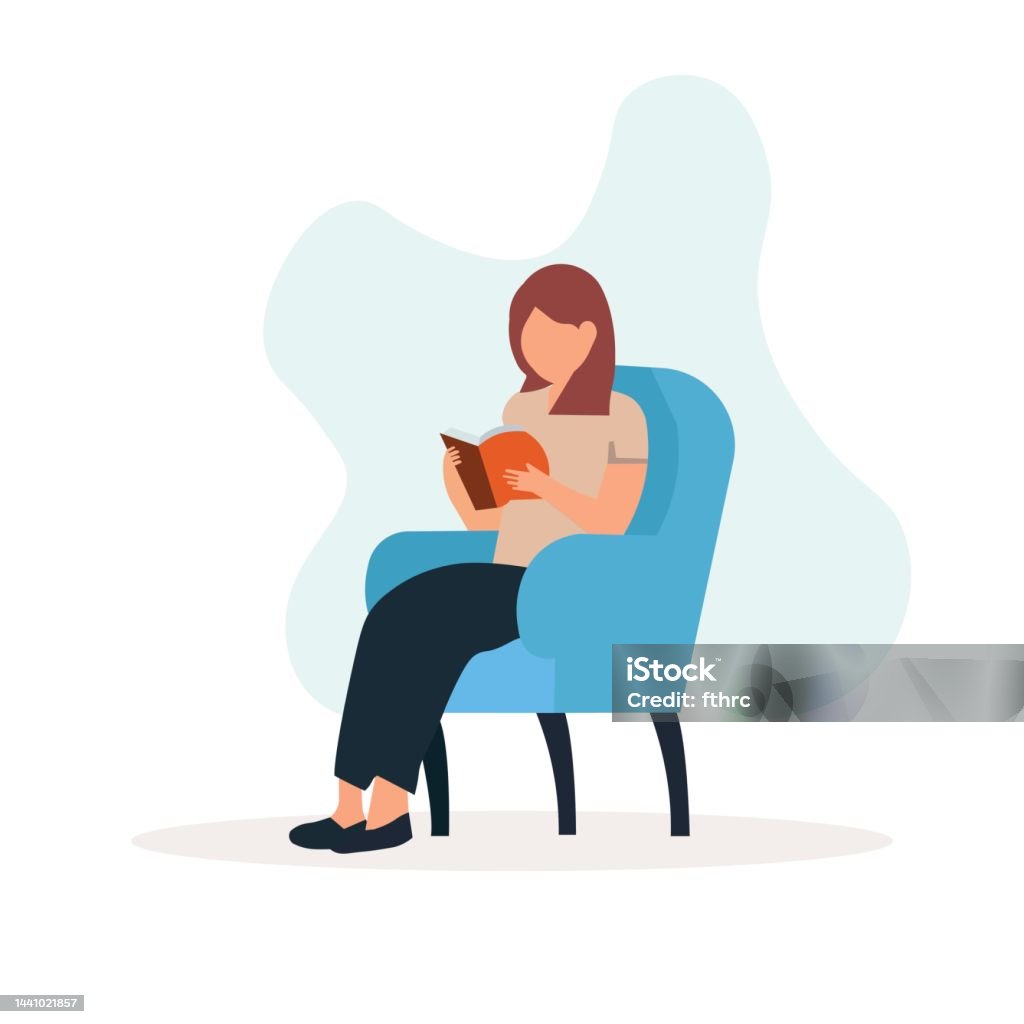 Woman Sitting On Chair Reading A Book The Concept Of Love For Books And