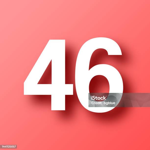 46 Numéro Quarantesix Icône Sur Fond Rouge Avec Ombre Vecteurs Libres
