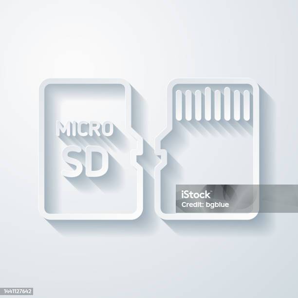 Micro Sd Card Front And Back View Icon With Paper Cut Effect On Blank