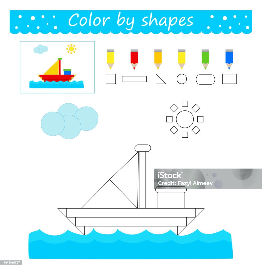 Coloriages Couleur Par Formes Vecteur Voilier De Dessin Animé