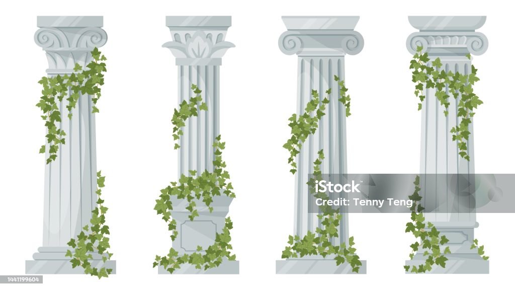 Antique Ivycovered Classic Greek Columns Cartoon Ancient Roman Pillars ... Antique Ivycovered Classic Greek Columns Cartoon Ancient Roman Pillars ...