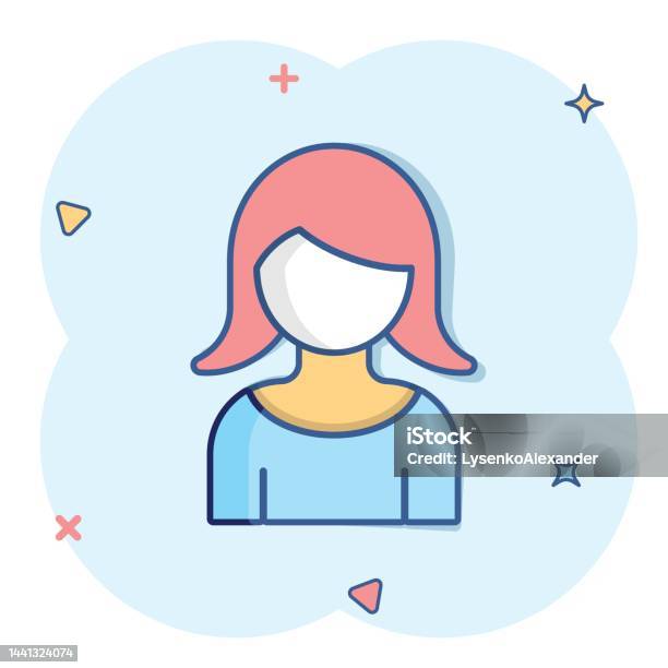 Icône De Visage De Femme Dans Un Style Comique Illustration Vectorielle