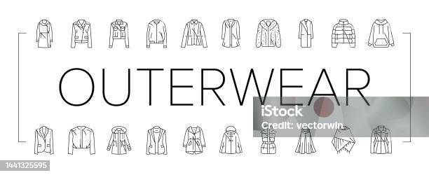 Outerwear Female Clothes Girl Icons Set Vector Stock Illustration