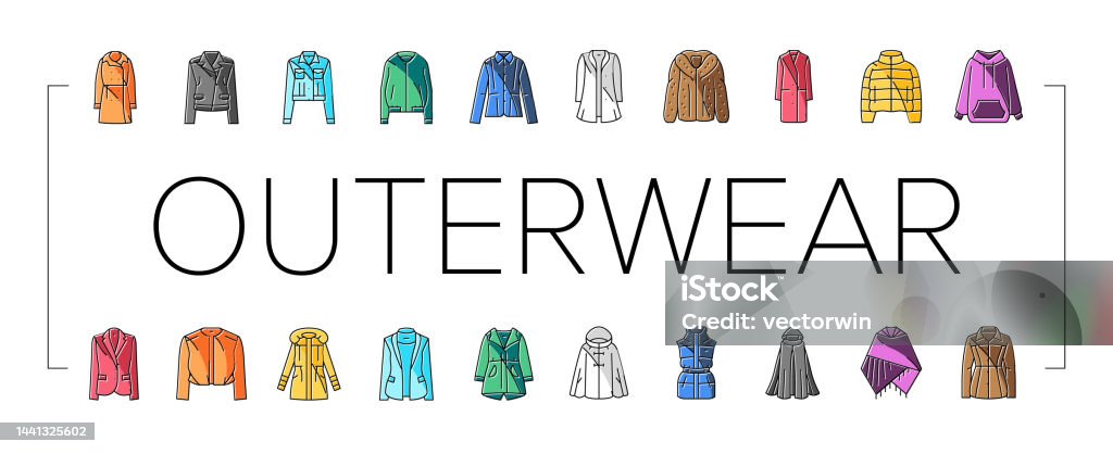 Outerwear Female Clothes Girl Icons Set Vector Stock Illustration