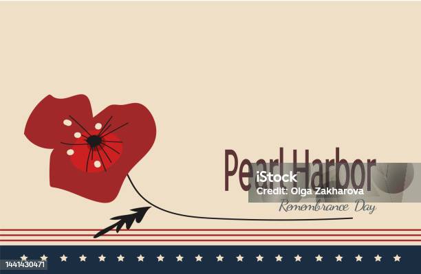 Bunga Poppy Merah Cerah Spanduk Doodle Vector Untuk Pearl Harbor