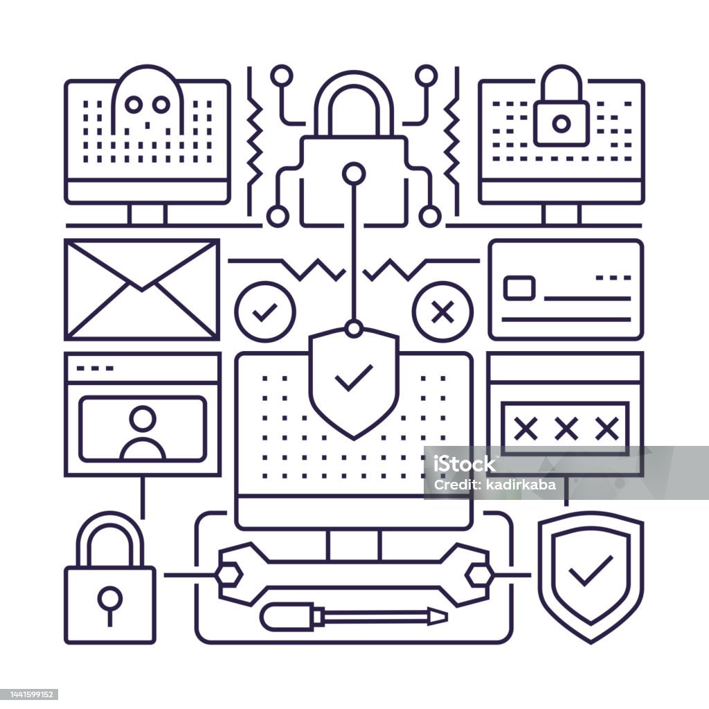 Objet Et Éléments De Cybersécurité Collection Dillustrations Dicônes De