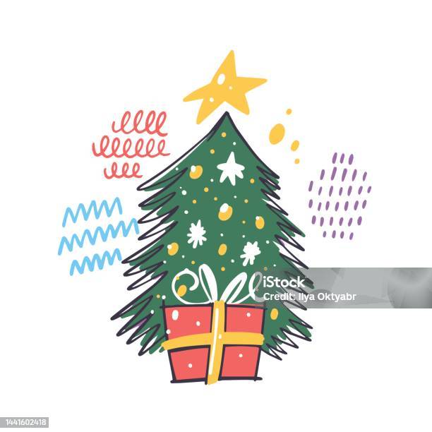 Kartu Ucapan Liburan Tahun Baru Atau Ilustrasi Vektor Pohon Natal