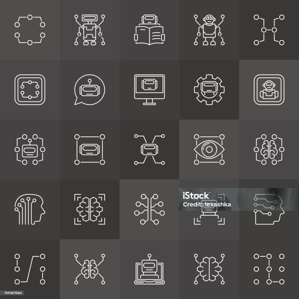 Machine Learning Vector Concept Icons In Thin Line Style On Dark