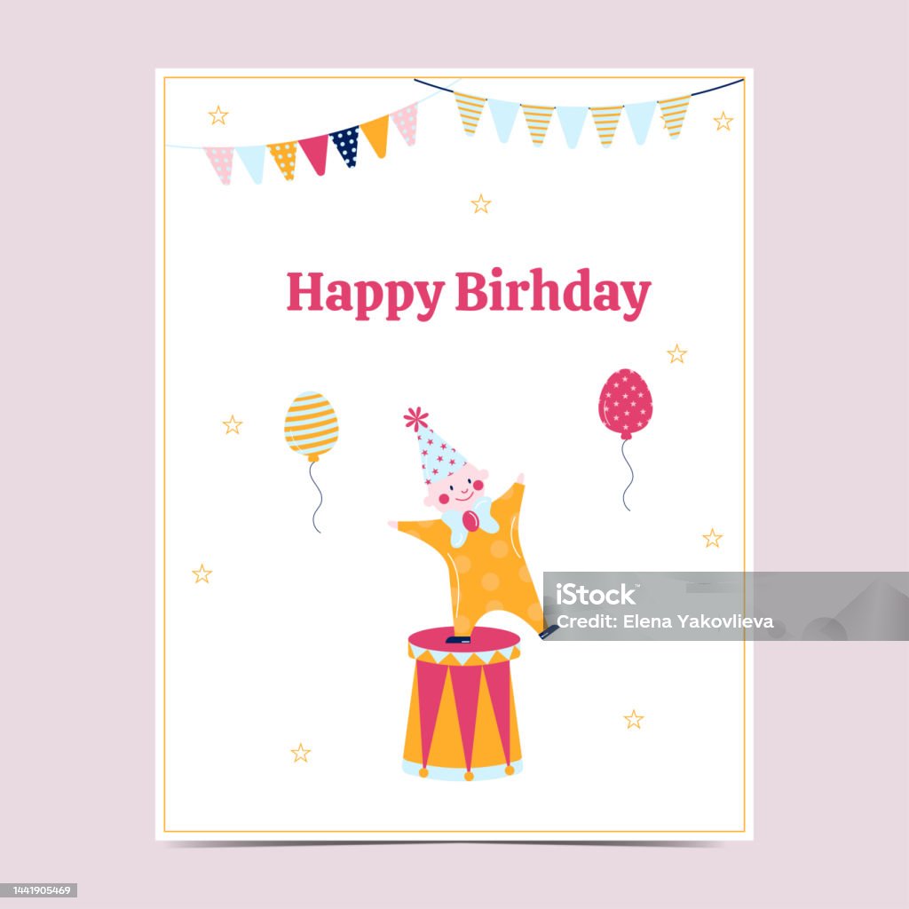 Happy Birthday Card In Circus Style Vector Stock Illustration Download Image Now Party
