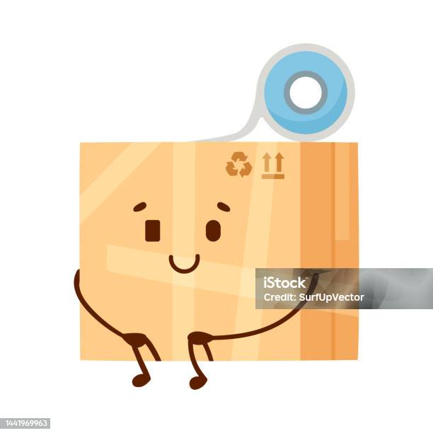 Cardboard Box Cartoon Character Sitting Vector Illustration Stock