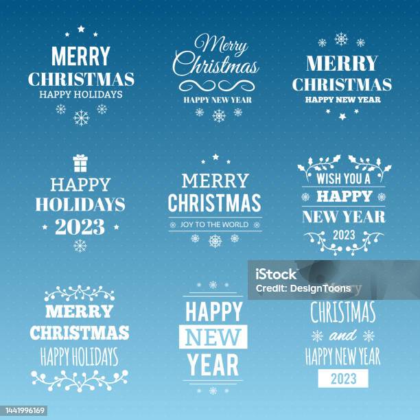 Set Dekorasi Natal Dan Tahun Baru Yang Digambar Tangan Desain Kaligrafi