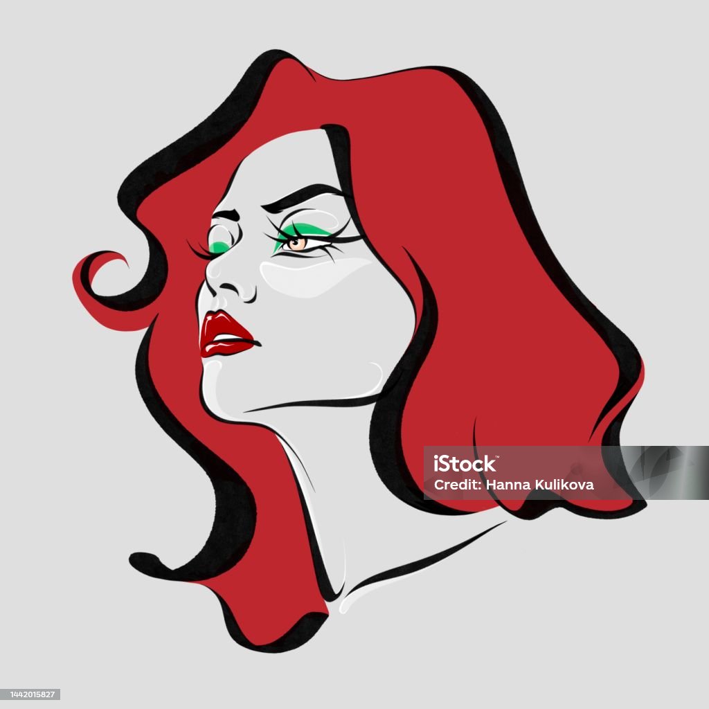 Abstract Portrait Of A Gorgeous Woman With Red Wavy Hair And Colorful