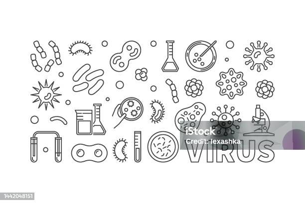 Vektorvirusbanner Mit Viren Und Bakterien Liniensymbole Stock Vektor ... Vektorvirusbanner Mit Viren Und Bakterien Liniensymbole Stock Vektor ...