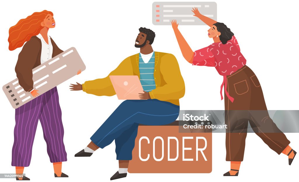 Programmer Engineering And Coding Set Of Programmers Working On Web Development On Computers