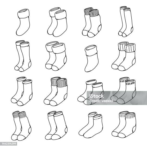 Jeu Dicônes Vectorielles Sock Doodle Croquis De Dessin Illustration