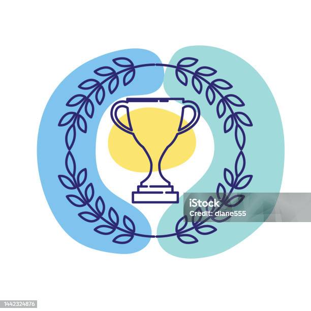 Wreath Trophy Cup Thin Line Success Icon With Abstract Shapes On