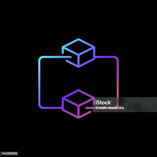 Blockchain Technology Linear Vector Blue Icon Two Connected Blocks Sign