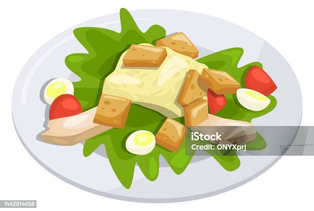 Caesar Salad Cartoon Icon Italian Cuisine Food Stock Illustration