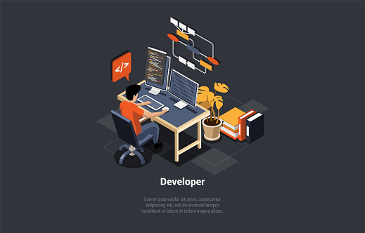 Konsep Proses Pengkodean Pengembangan Perangkat Lunak Programer Atau Web Developer Coding Di