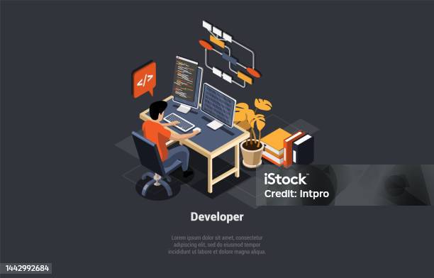 Software Development Coding Process Concept Programer Or Web Developer Coding On Computer Screen