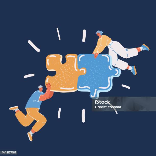 Ilustrasi Vektor Teamwork Pria Dan Wanita Memecahkan Masalah Tekateki