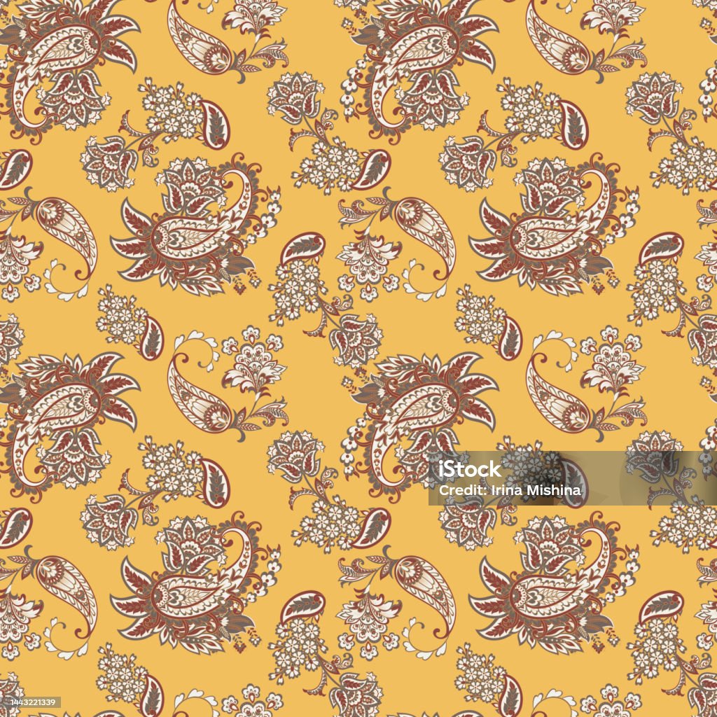Traditional Seamless Paisley Pattern Indian Floral Ornament Stock