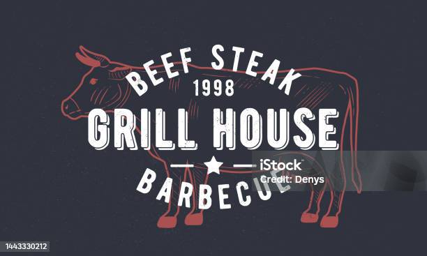 Simbol Rumah Panggangan Steak House Poster Restoran Barbekyu Simbol