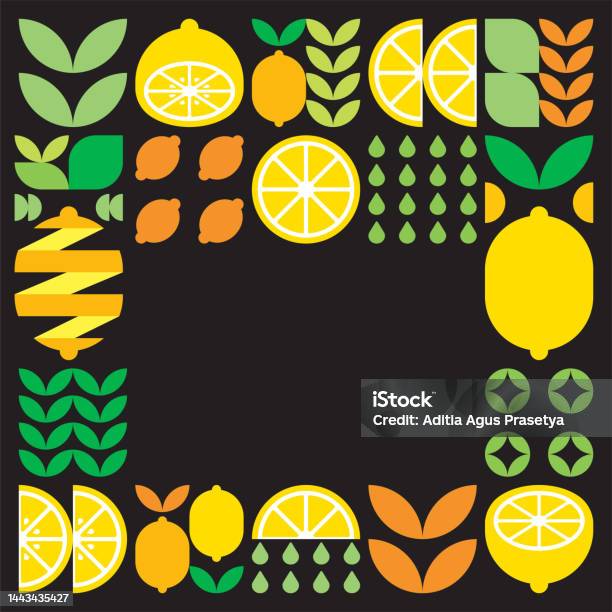 Bingkai Vektor Datar Minimalis Simbol Ikon Buah Lemon Ilustrasi