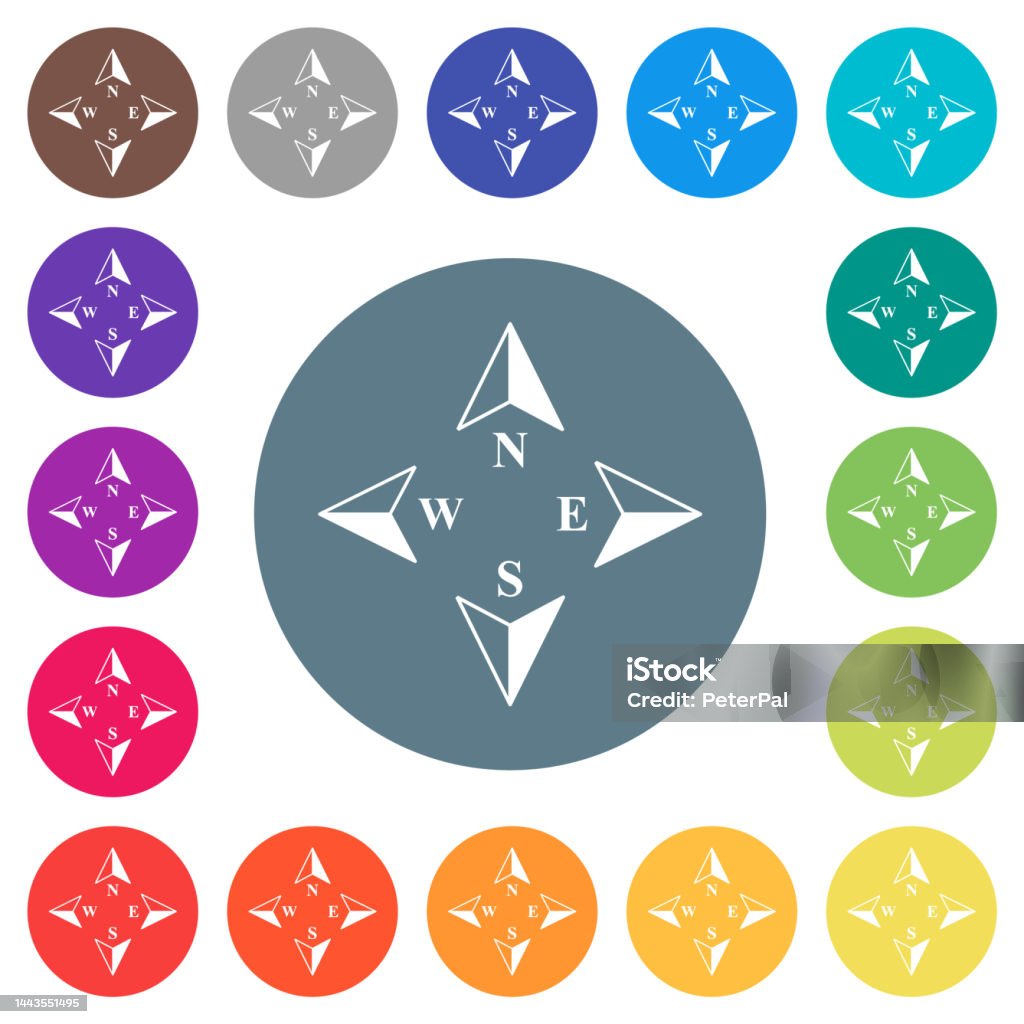 Compass Directions Flat White Icons On Round Color Backgrounds Stock Illustration Download