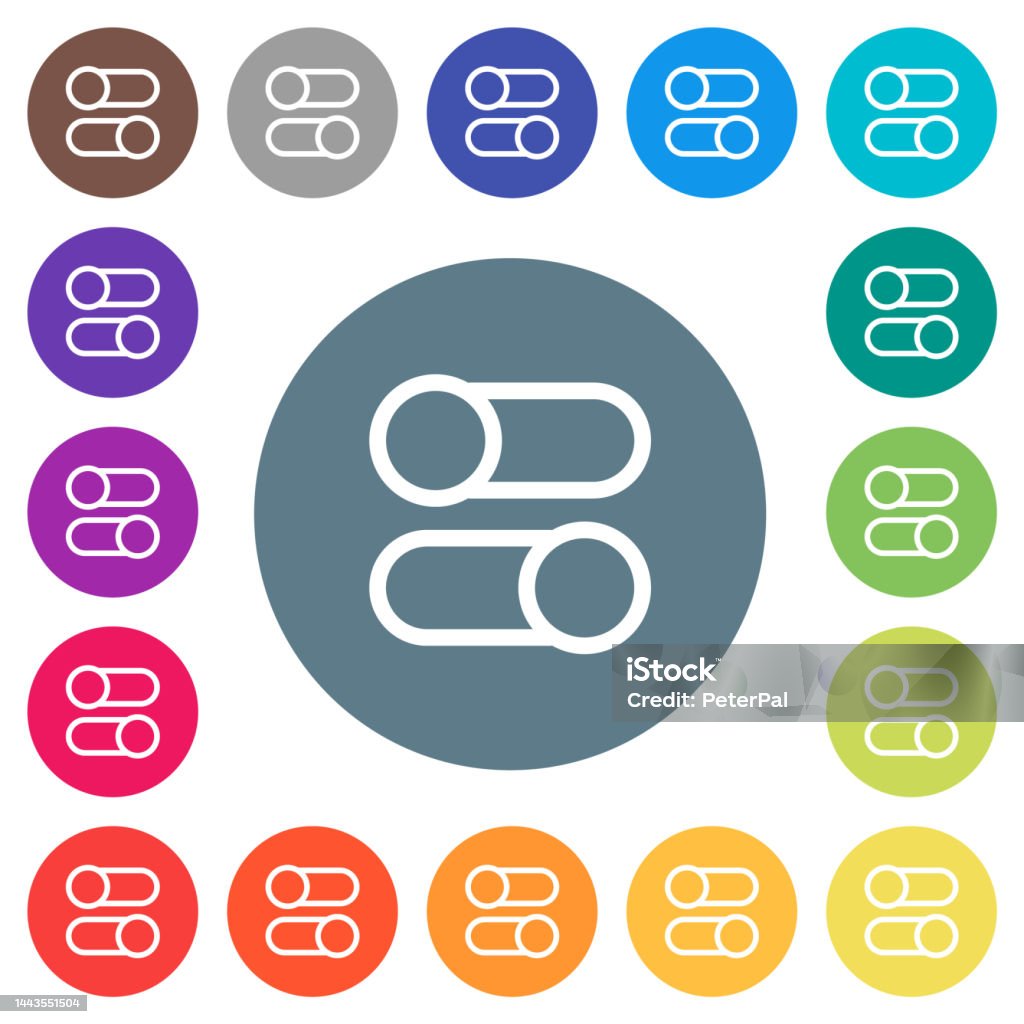 Horizontal Toggle Switches Outline Flat White Icons On Round Color
